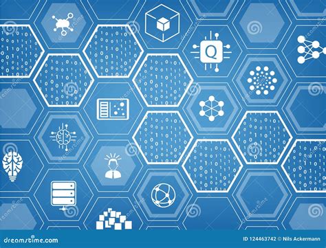 Quantum Computing Vector Illustration On Blue Background With Hexagonal