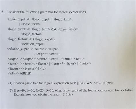 solved 5 consider the following grammar for logical