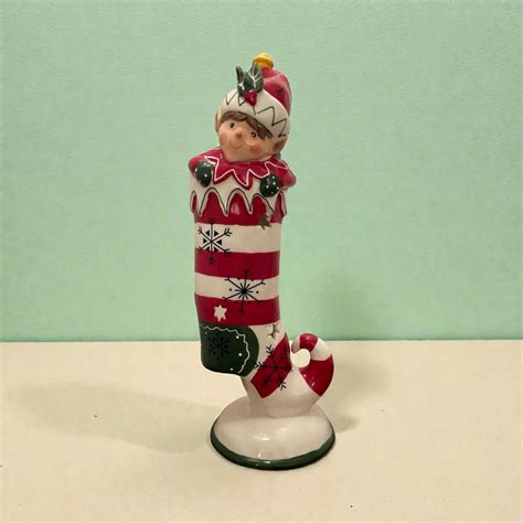 Blue Sky Clayworks Christmas Elf Tealight Holder Elf In Tall Stocking