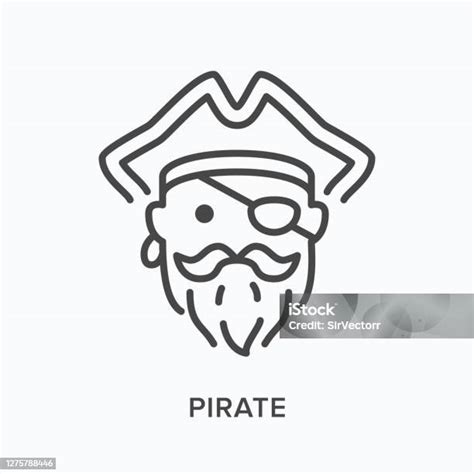 해적 머리 플랫 라인 아이콘 아이 패치 콧수염 수염이 있는 모자를 쓴 선박 선장의 벡터 윤곽선 일러스트 선원 얇은 선형 그림 아이콘에 대한 스톡 벡터 아트 및 기타 이미지