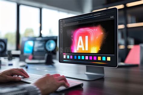 ai programmer working with digital interface in modern workspace stock