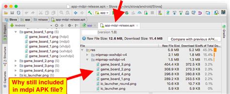 Android Multiple Apks For Screen Densities Still Include All Resources And Apk File Size Stays