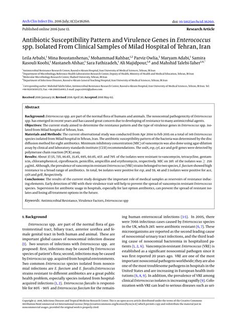 Pdf Antibiotic Susceptibility Pattern And Virulence Genes In