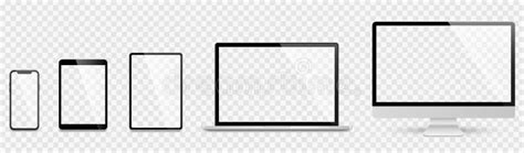 Realistic Set Computer Laptop Tablet And Smartphone Device Screen Mockup Collection Stock