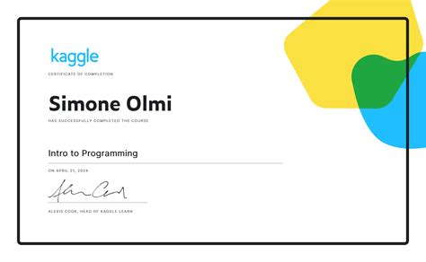 simone olmi completed the intro to programming course on kaggle