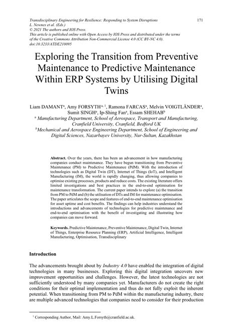 Pdf Exploring The Transition From Preventive Maintenance To Predictive Maintenance Within Erp