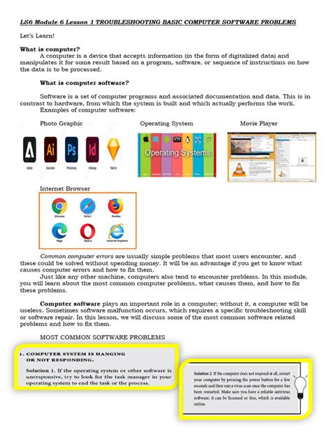 Ls6 Module 6 Lesson 1 Troubleshooting Basic Computer Software Problems Pdf