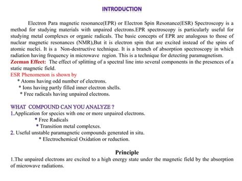 Electron Paramagnetic Resonance Epr Spectroscopy Pptx Physics Science
