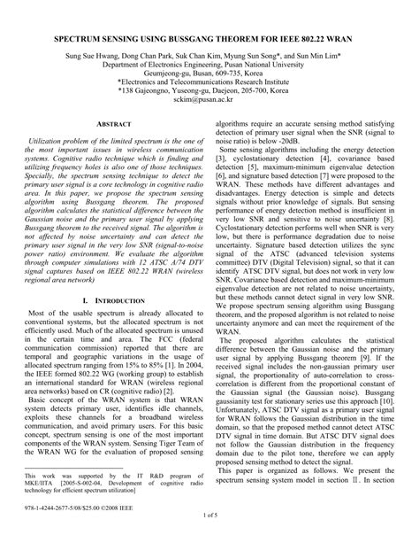Pdf Spectrum Sensing Using Bussgang Theorem For Ieee 80222 Wran