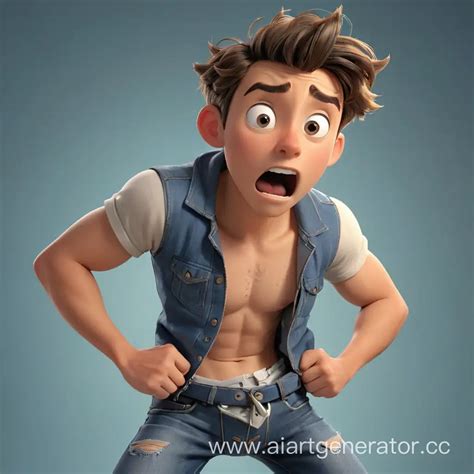 Cartoonish Young Man Surprised By Underwear Zipper Mishap Ai Art Generator
