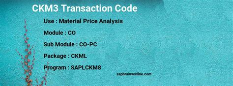 CKM SAP Tcode For Material Price Analysis