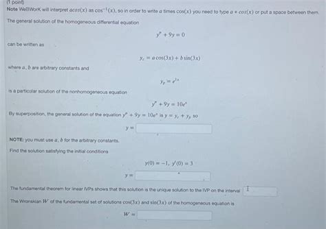 solved 1 point note webwork will interpret acos x as