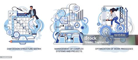 Dsm 설계 구조 매트릭스 복잡한 시스템 및 프로젝트 관리 작업 프로세스 최적화 개념에 대한 스톡 벡터 아트 및 기타 이미지