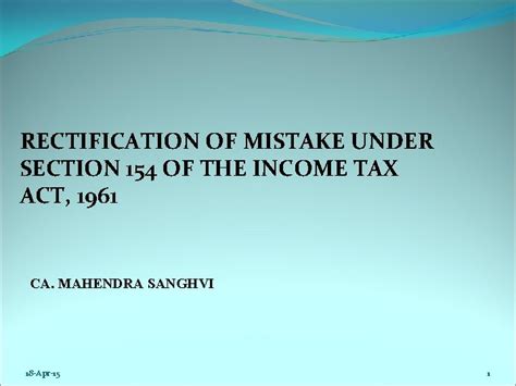 Rectification Of Mistake Under Section 154 Of The