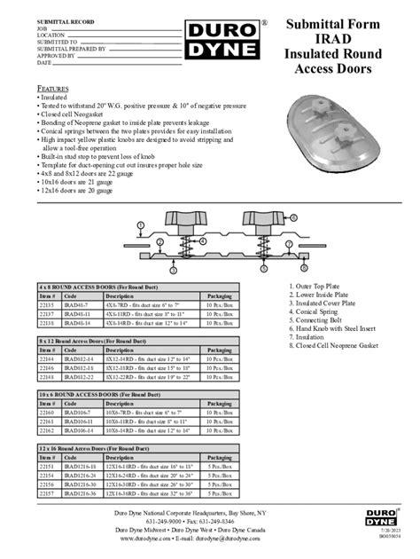 Fillable Online Submittal Form Irad Insulated Round Access Doors Fax Email Print Pdffiller