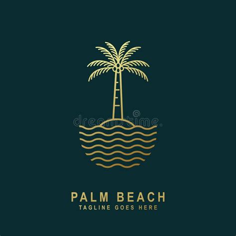 Minimalist Palm Line Art Icon Label Logo Badge Stock Vector