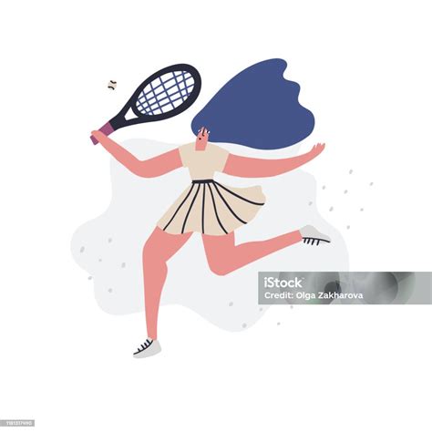 플랫 핸드 그린 일러스트레이션을 연습하는 테니스 선수 오버 헤드 스매쉬 만화 캐릭터를 치는 운동 선수 스포츠웨어 낙서 그림에