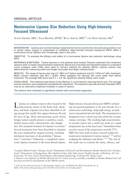 Noninvasive Lipoma Size Reduction Using High Intensity Focused