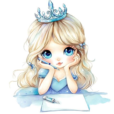 Watercolor Illustration Of A Young Princess Holding A Pen And Thinking Premium Ai Generated Image