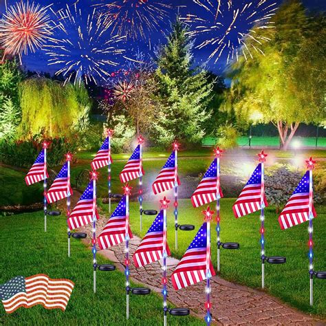 12 Pack American Flag Solar Lights Outdoor 4th Of July