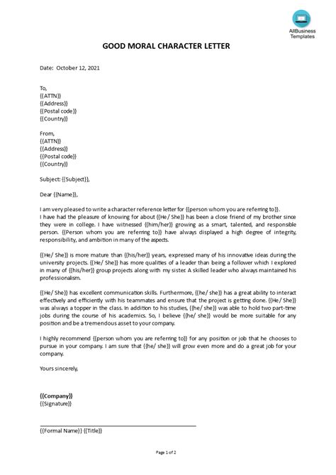 Good Moral Character Letter Templates At