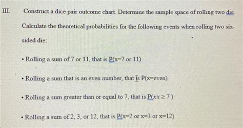 Solved Construct A Dice Pair Outcome Chart Determine The