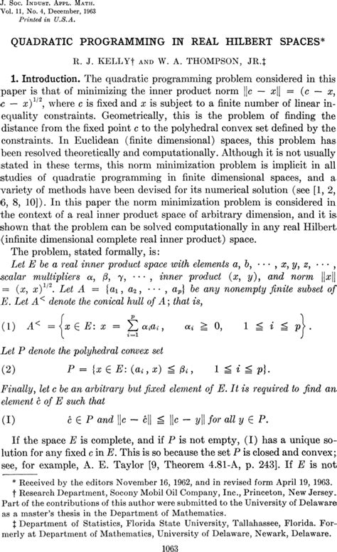 quadratic programming in real hilbert spaces siam journal on applied