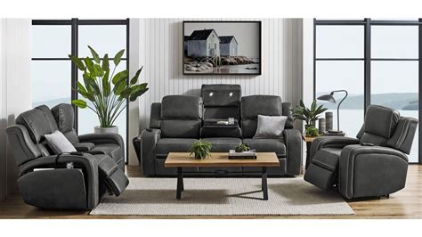 Burlington 3 Seater Fabric Powered Recliner Sofa Charcoal Harvey Norman