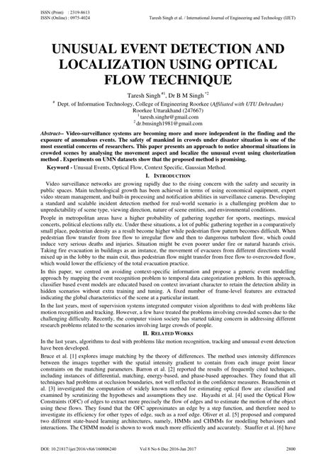 Pdf Unusual Event Detection And Localization Using Optical Flow Technique