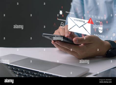 Warning Notification And Email Icon On Mobile Phone Digital Cybersecurity Social Network Stock