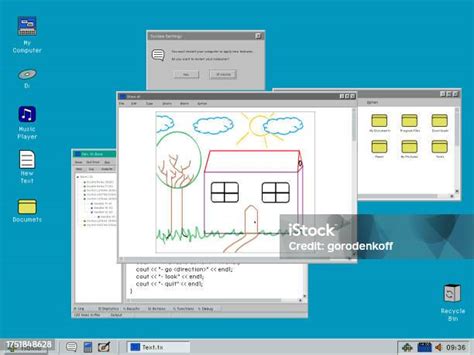 오래된 Pc 모니터용 이미지 편집기 소프트웨어가 포함된 90년대 운영 체제 템플릿입니다 사용자가 디지털 그림을 그리고 43 화면비의 1024x768 해상도 화면에 레트로