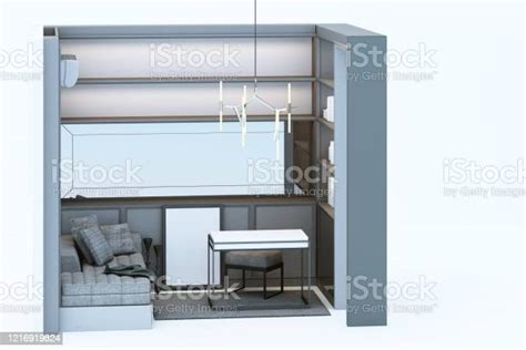 흰색 배경 3d 렌더링에 회색 가구 톤과 현대 고전적인 스타일로 작업 실 모형 0명에 대한 스톡 사진 및 기타 이미지 0명 3차원 형태 Classical