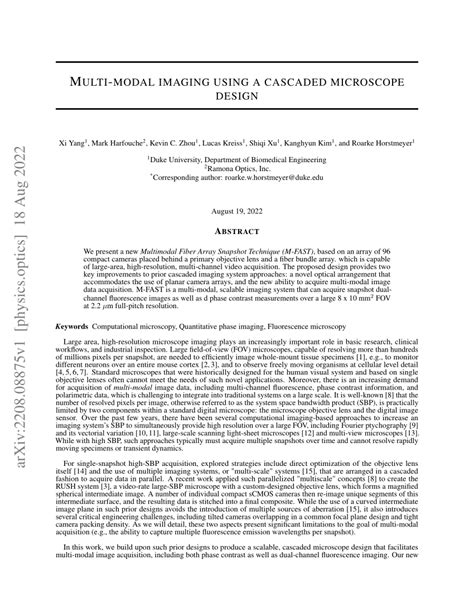 Pdf Multi Modal Imaging Using A Cascaded Microscope Design