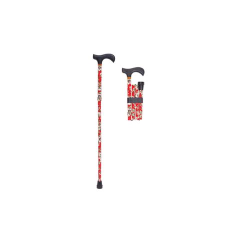 Folding Aluminum Walking Stick Red Flower 0809259 Medi Shopgr