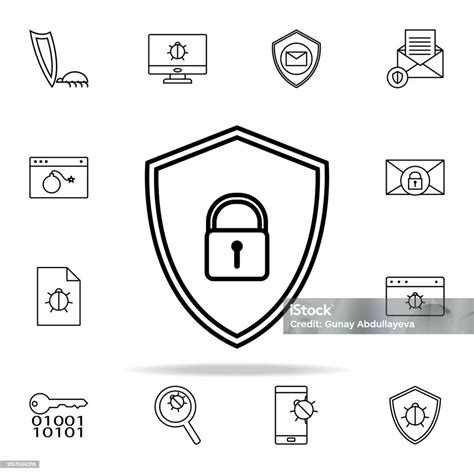 방패 아이콘에 자물쇠 웹 및 모바일에 대 한 보편적인 바이러스 바이러스 백신 아이콘 설정 날씬한에 대한 스톡 벡터 아트 및 기타 이미지 날씬한 눈 신체 부분 데이터
