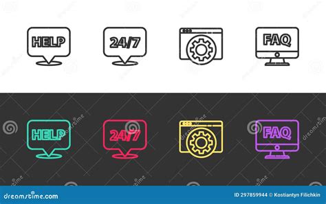 Set Line Speech Bubble With Text Help Clock 24 Hours Browser Setting And Computer Monitor And