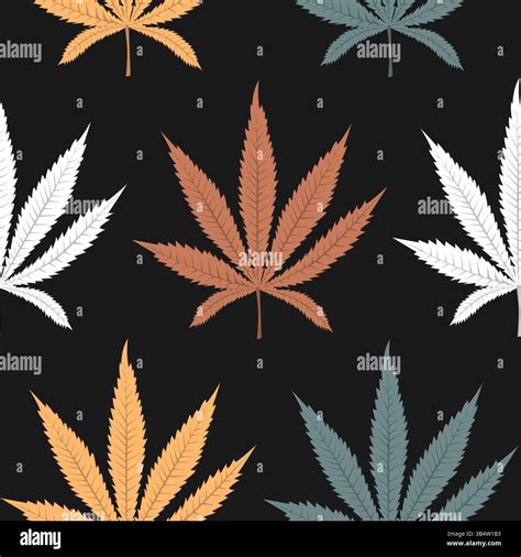 Colorful Hemp Leaves Seamless Pattern Vector Illustration Stock Vector