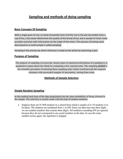 Sampling And Methods Of Doing Sampling Assignment Docx