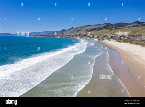 Crystal Clear Daytime Aerial View Of The Pacific Ocean Waves At Pismo