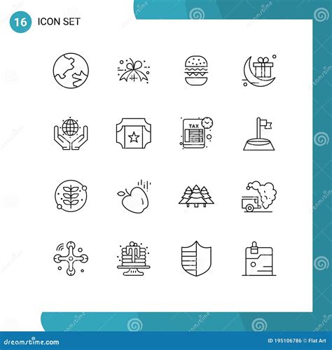 Pictogram Set Of 16 Simple Outlines Of Earth Protect Eat Green Festival Stock Vector