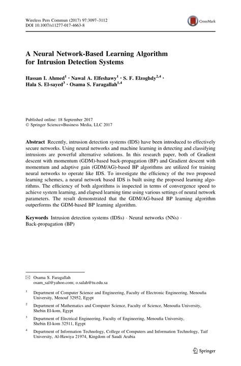 pdf a neural network based learning algorithm for intrusion detection systems