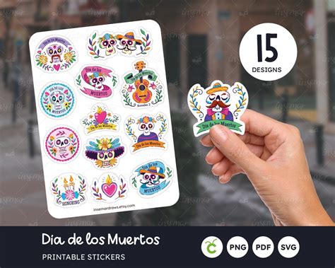 Day Of The Dead Sticker Sheet 15 Designs Cricut Pdf Svg Png