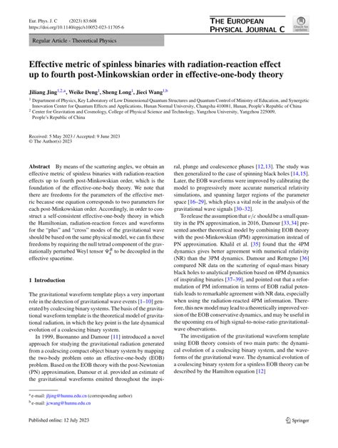 Pdf Effective Metric Of Spinless Binaries With Radiation Reaction Effect Up To Fourth Post