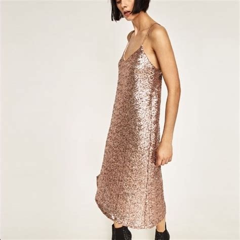 Zara Dresses Zara Rose Gold Sequin Midi Dress Poshmark