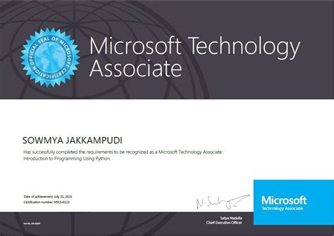Successfully Completed Microsoft Technology Associate Introduction To Programming Using Python