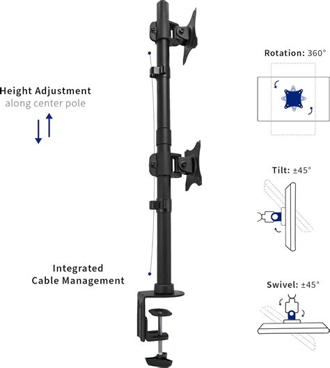 Vivo Dual Monitor Desk Mount Stand With Height Adjustment And Vesa Plates For 2 Lcd Ultrawide