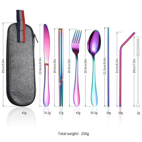 7 In 1 Cutlery Spoon Chopsticks And Straw Set Stainless Steel Portable