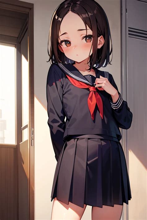 بنت شعر بني قصير الجبهة مكشوفة يتغير شقة الصدر زي مدرسي Seaart Ai