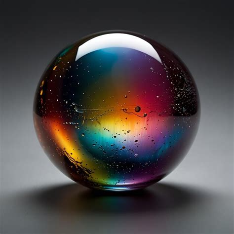 Floating Orb Of Multicolored Liquid Glass With Light Reflecting Off Its