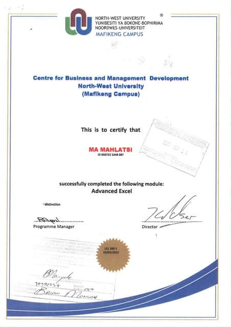 Advanced Excel Certificate Pdf Education